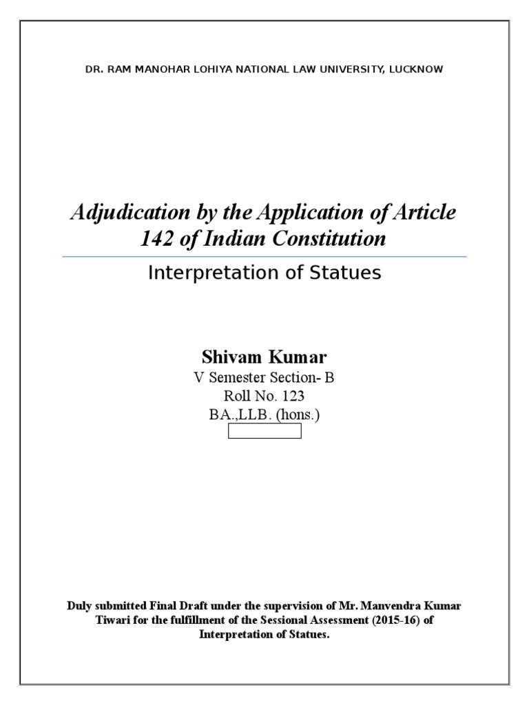 Adjudication by The Application of Article 142 of Indian Constitution | PDF | Supreme Courts ...