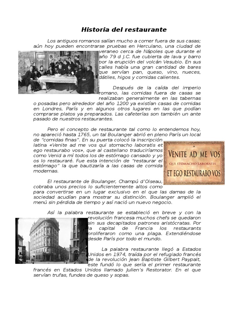 Historia del restaurante y su evolución | PDF | Cuchillería | Comida y ...