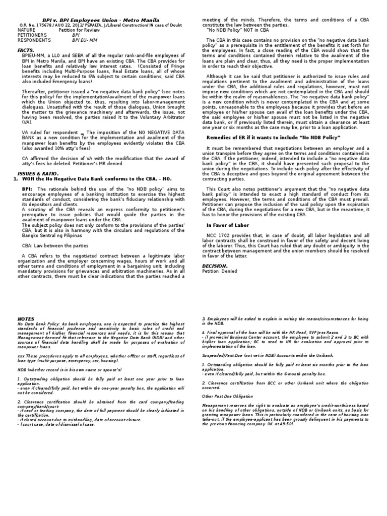 105 BPI v. BPI Employees Union - Metro Manila | PDF | Contractual Term ...