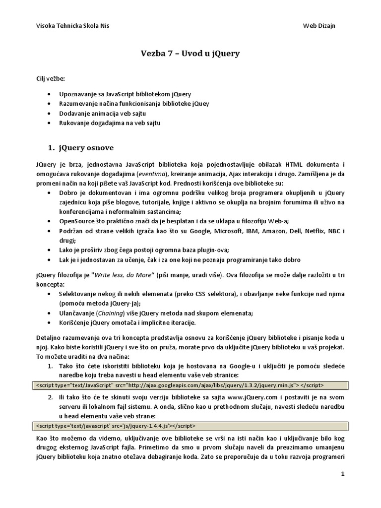Vezba - 7 - JQuery Uvod | PDF