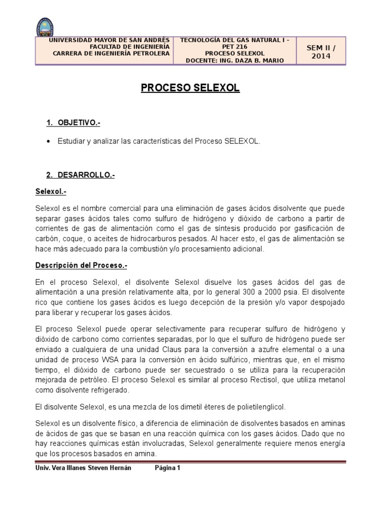 Proceso Selexol | PDF | Gas natural | Absorción (Química)