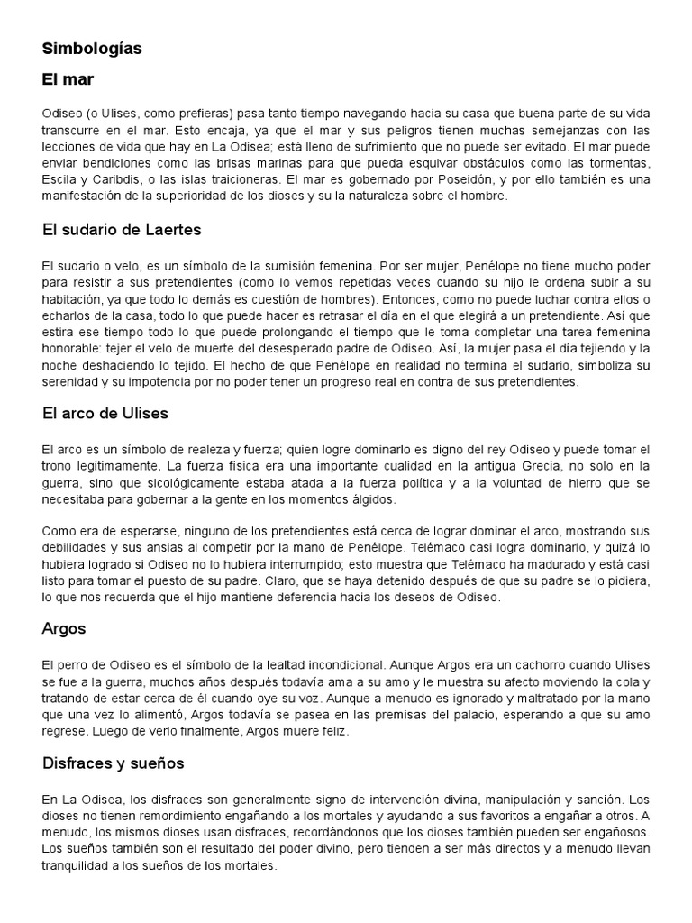 Simbología en La Odisea: Elementos Clave | PDF | Odiseo | Aceituna