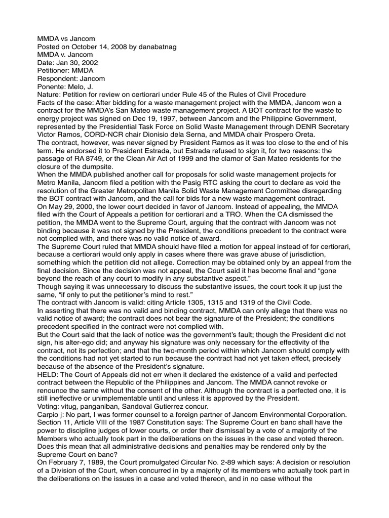 Mmda Vs Jancom | PDF | Mandamus | Justice