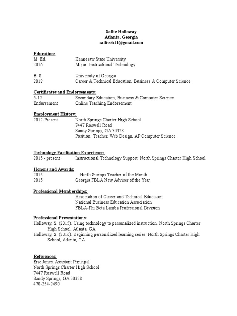 Sallie Holloway Resume | PDF
