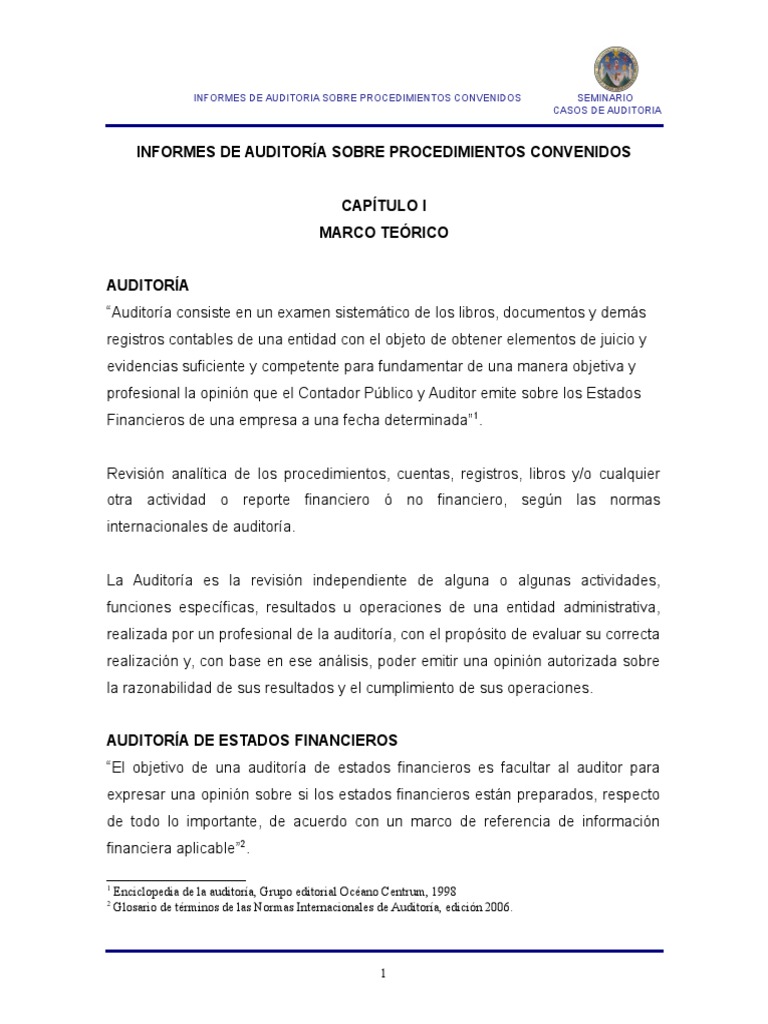 Informes de Auditoria Sobre Procedimientos Convenidos | PDF | Auditoría financiera | Contralor