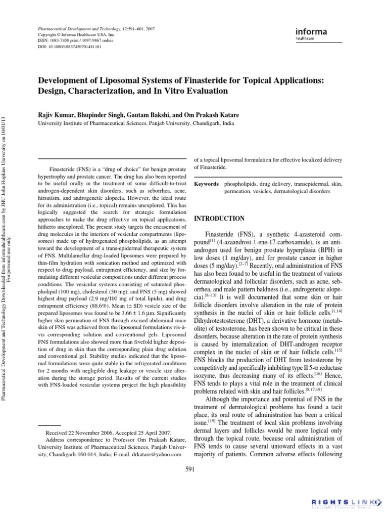 Limosomal Finasteride | PDF | Liposome | Lipid Bilayer