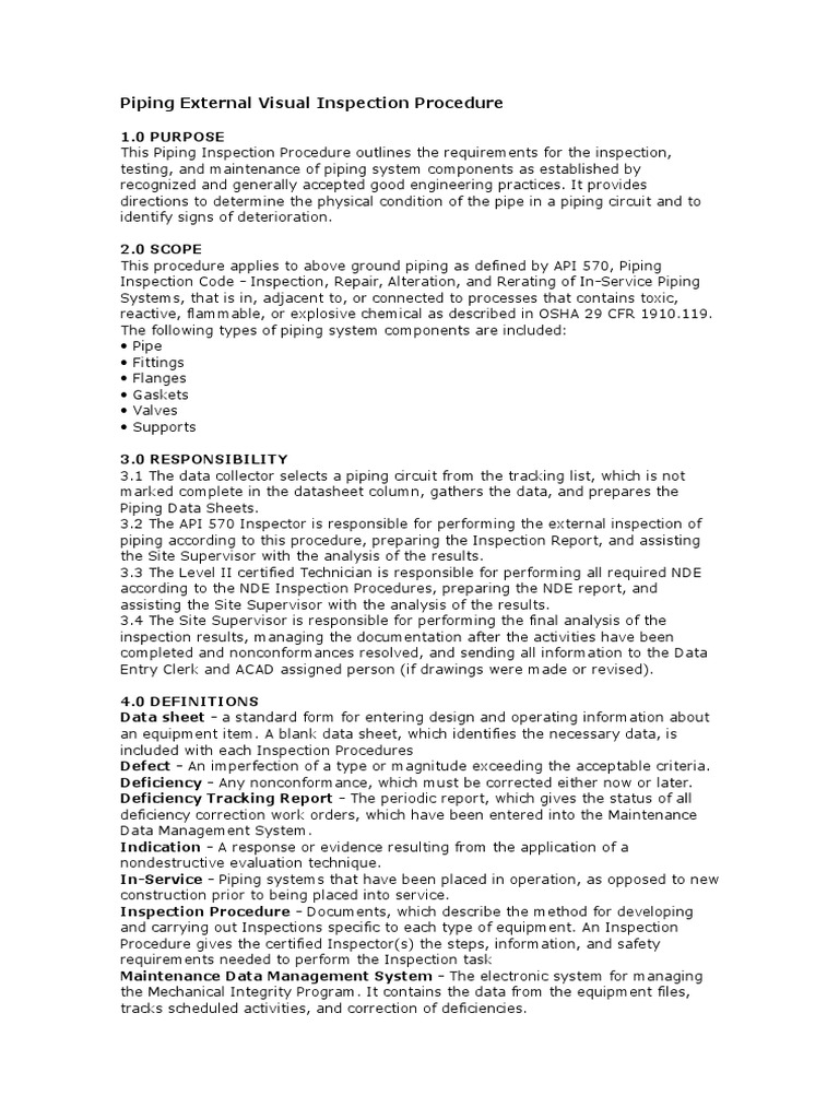 Piping External Visual Inspection Procedure | PDF | Electronic Circuits ...