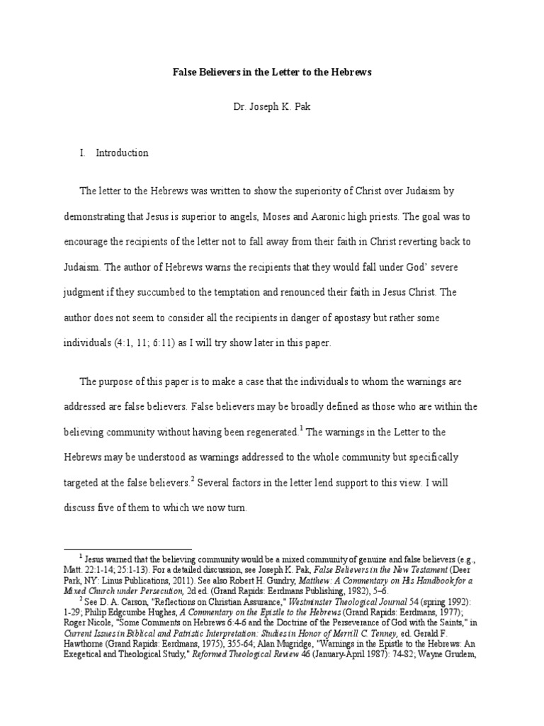 False Believers in Hebrews (Joseph Pak) | PDF | Covenant (Biblical ...