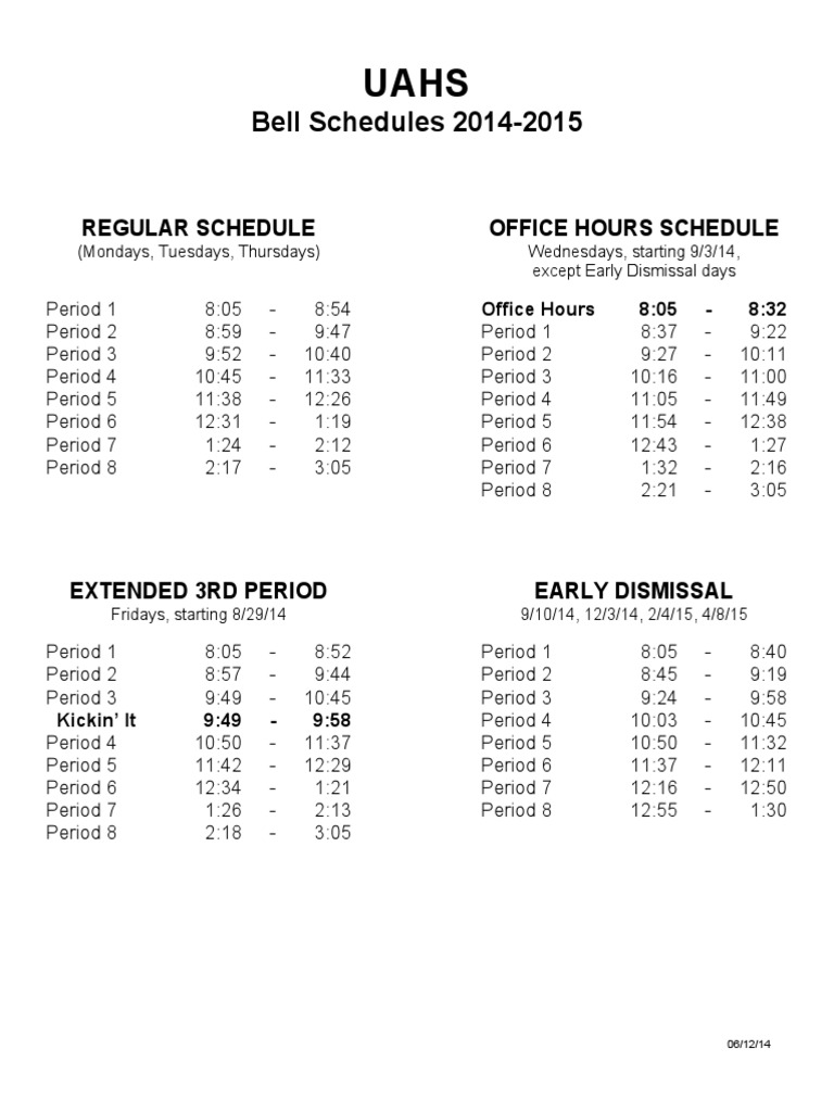 Bell Schedules 2014-2015: Regular Schedule Office Hours Schedule | PDF