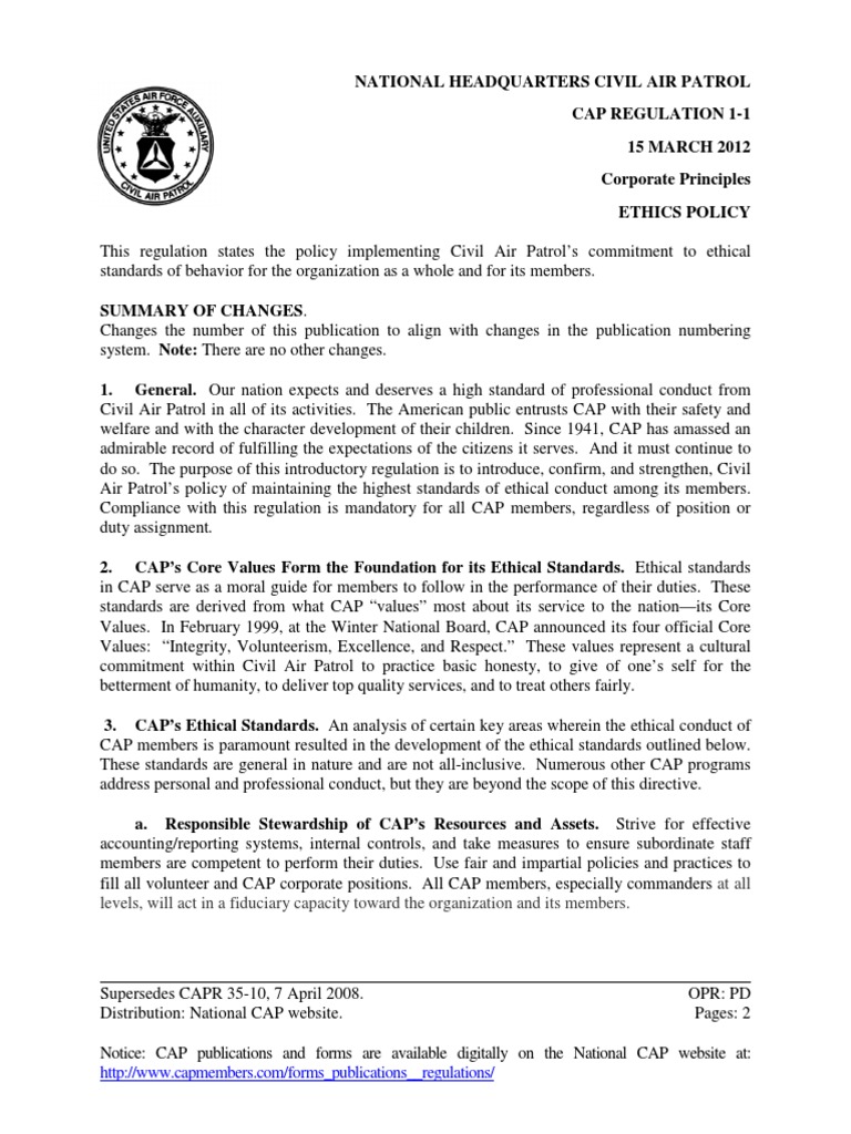 Capr 1-1 | PDF | Civil Air Patrol | Value (Ethics)