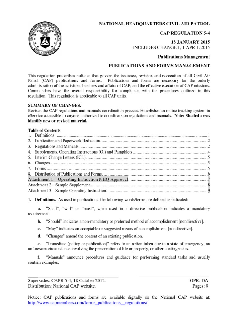 Capr 5-4 | PDF | Civil Air Patrol | Squadron (Aviation)