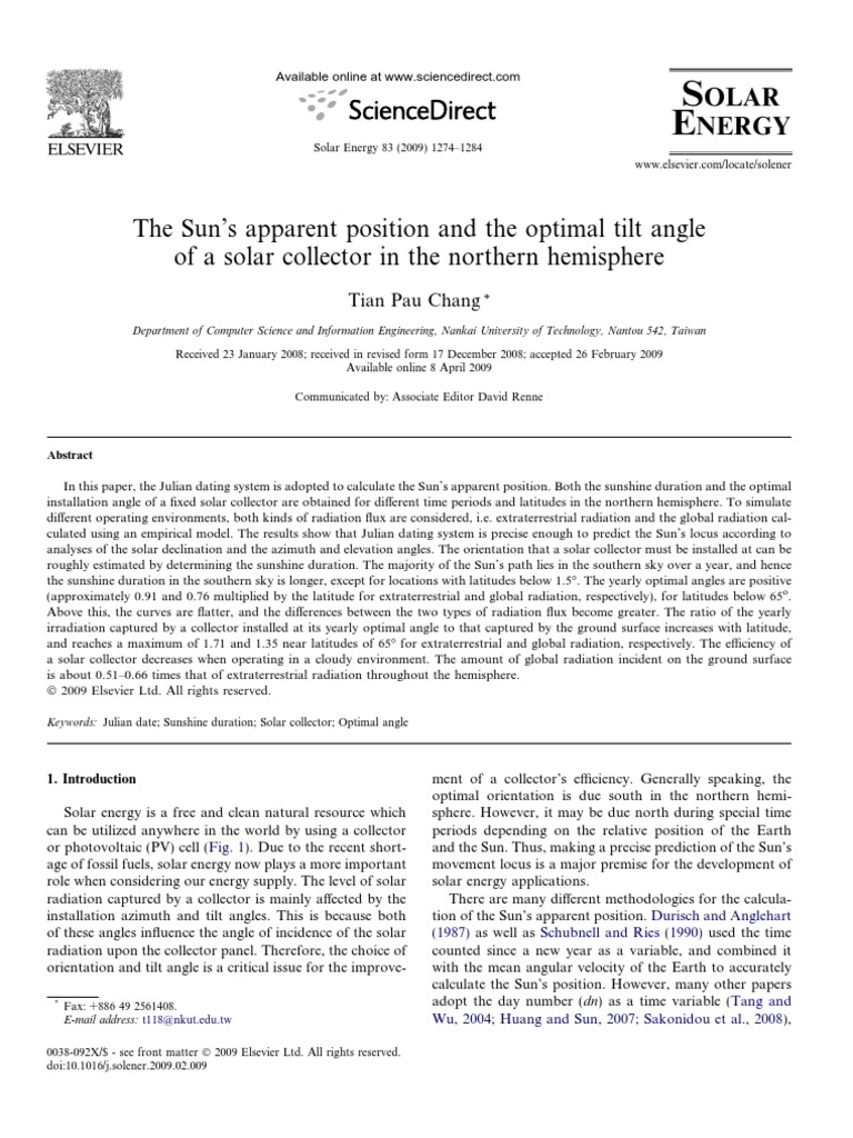 The Sun's Apparent Position and The Optimal Tilt Angle | Download Free ...