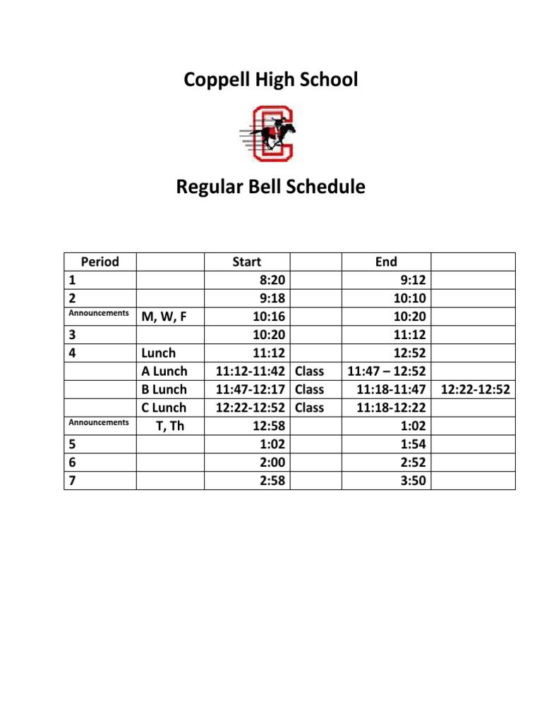 Coppell High School Bell Schedule 2024-25 | PDF