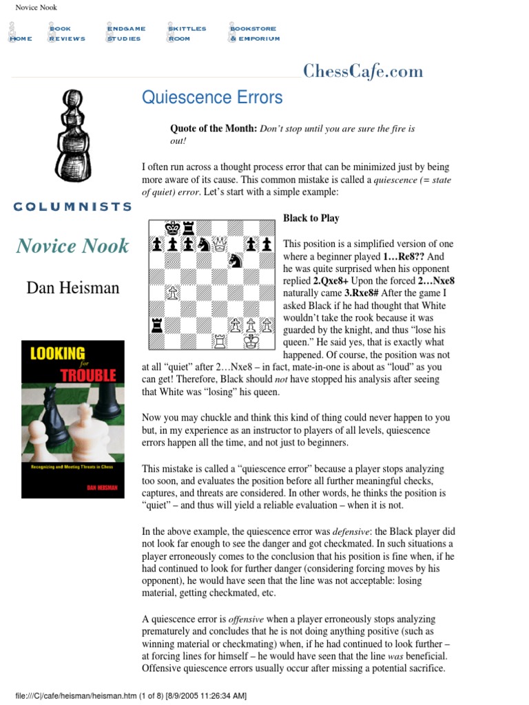 Novice Nook: Quiescence Errors | PDF | Board Games | Chess