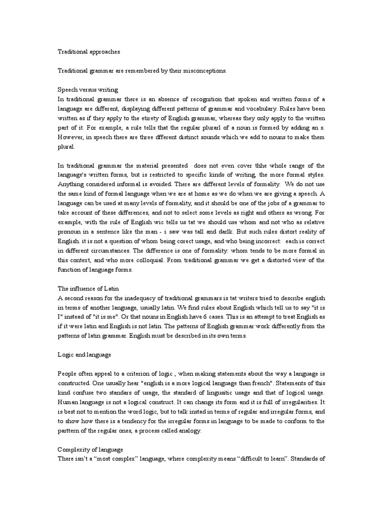 Summary Traditional Approaches | PDF | Grammar | English Language