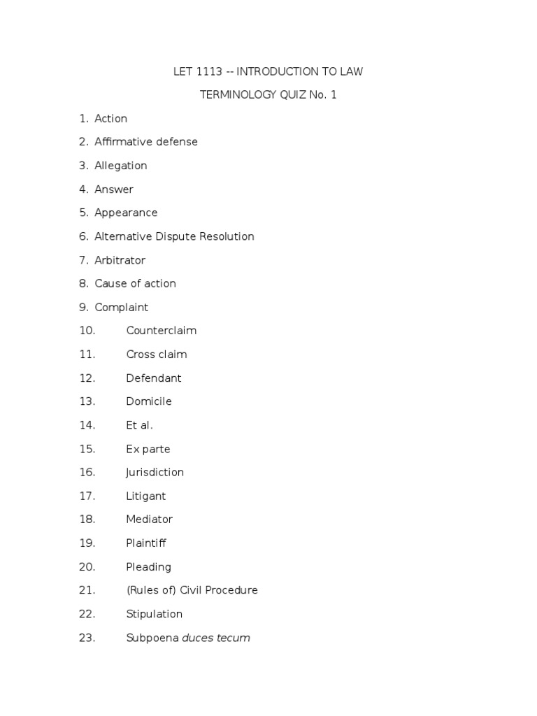 Law Terminology Quiz Series | PDF | Fourteenth Amendment To The United ...