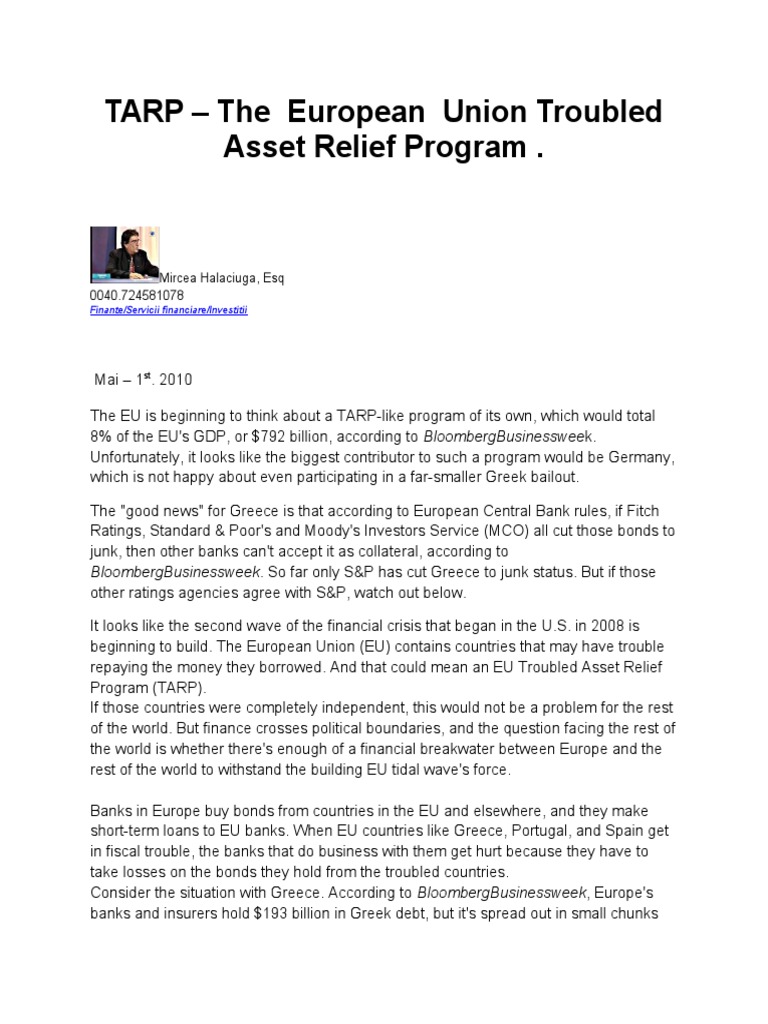 TARP The EU Rescue Program | PDF | Banks | Bonds (Finance)