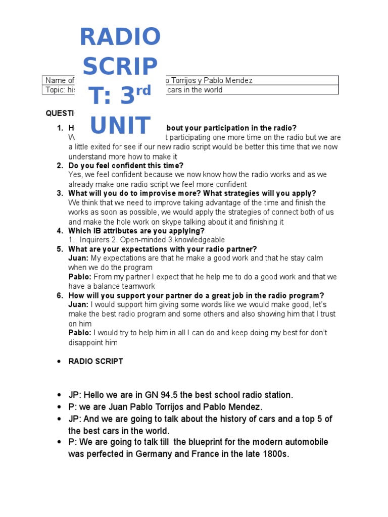 radio script document 3rd unit | Car | Ford Motor Company