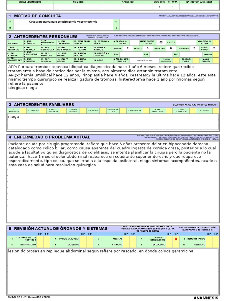 Ejemplo de Anamnesis de Un Paciente | PDF | Rtt | Órgano (anatomía)