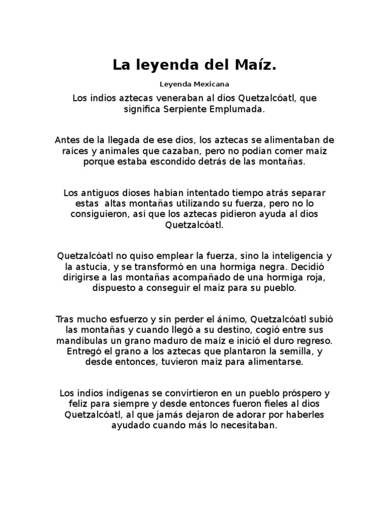 La leyenda del maíz azteca | PDF | azteca | Maíz