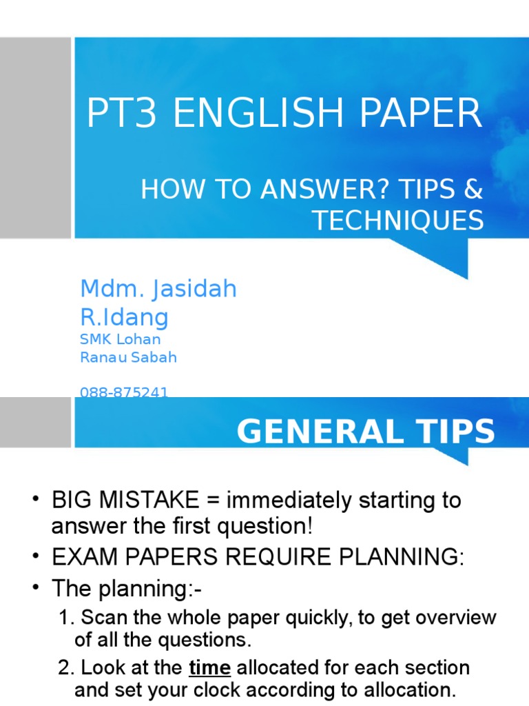PT3 English Exam Tips & Techniques | PDF | Question | Verb