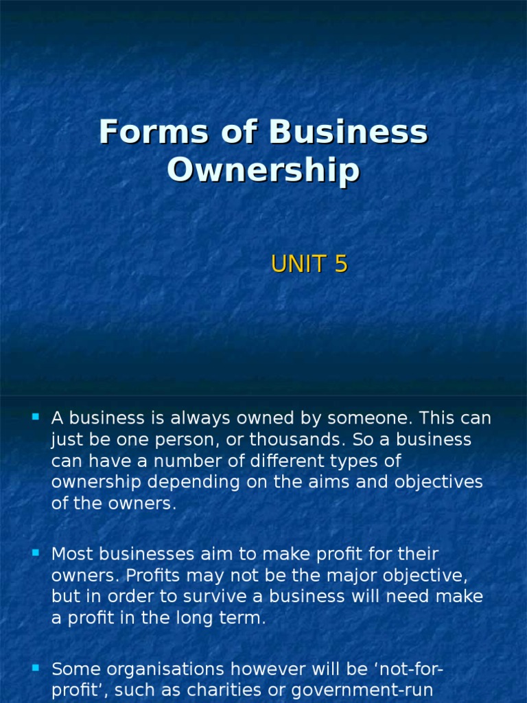 Forms of Business Ownership - Unit 5 | PDF | Partnership | Cooperative