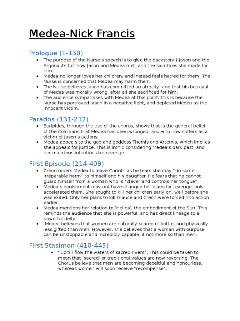Medea Summary | PDF | Jason | Greek Mythology