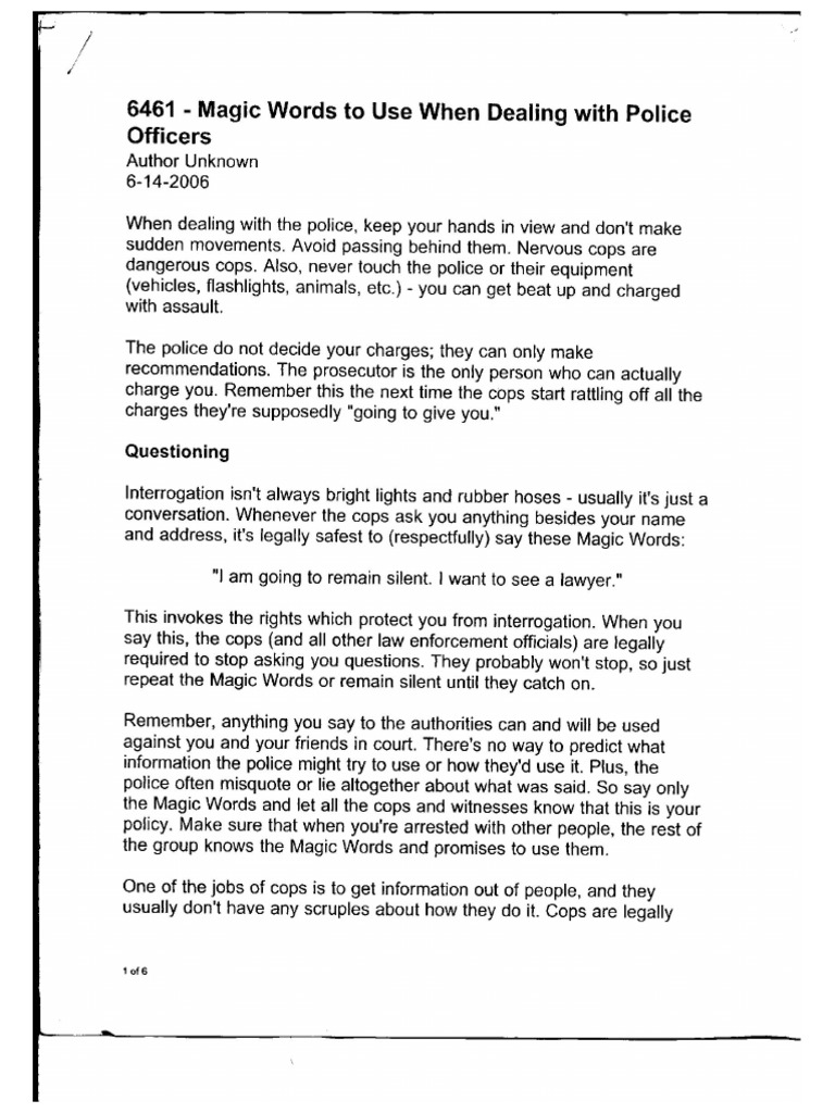 Magic Words To Use When Dealing With Police Officers | PDF