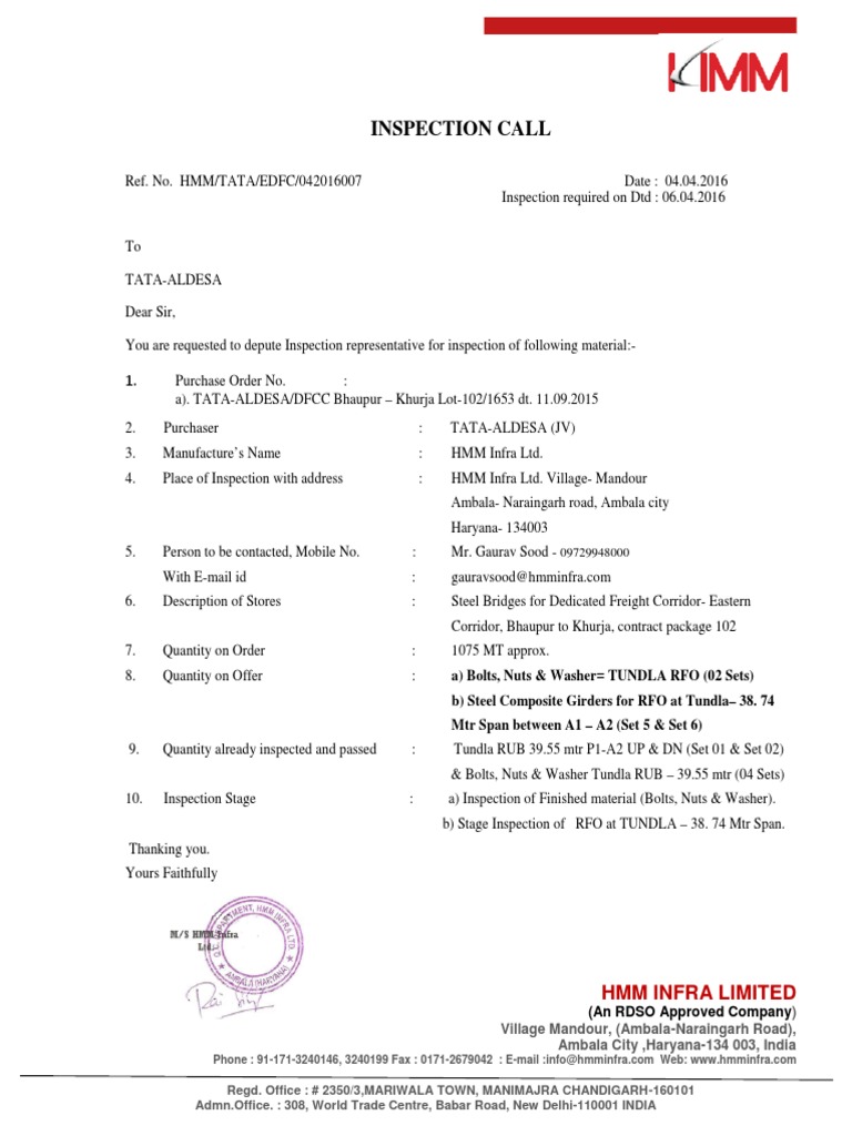 Inspection Call - Inspection | PDF