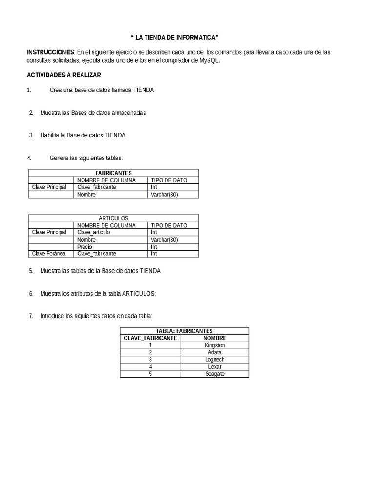 Ejercicio SQL Tienda Informatica | PDF | Memoria del ordenador | Disco duro