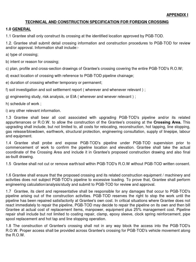 PGB ISO Foreign Crossing - Technical and Construction Specification | PDF | Pipeline Transport ...