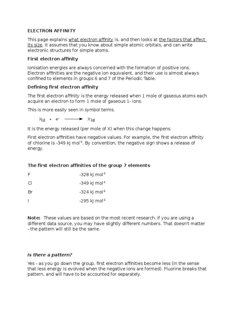Electron Affinity | PDF | Atomic Nucleus | Ion