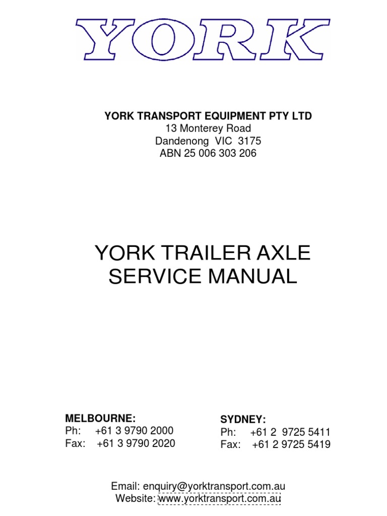 York Trailer Service Manual | PDF | Bearing (Mechanical) | Nut (Hardware)