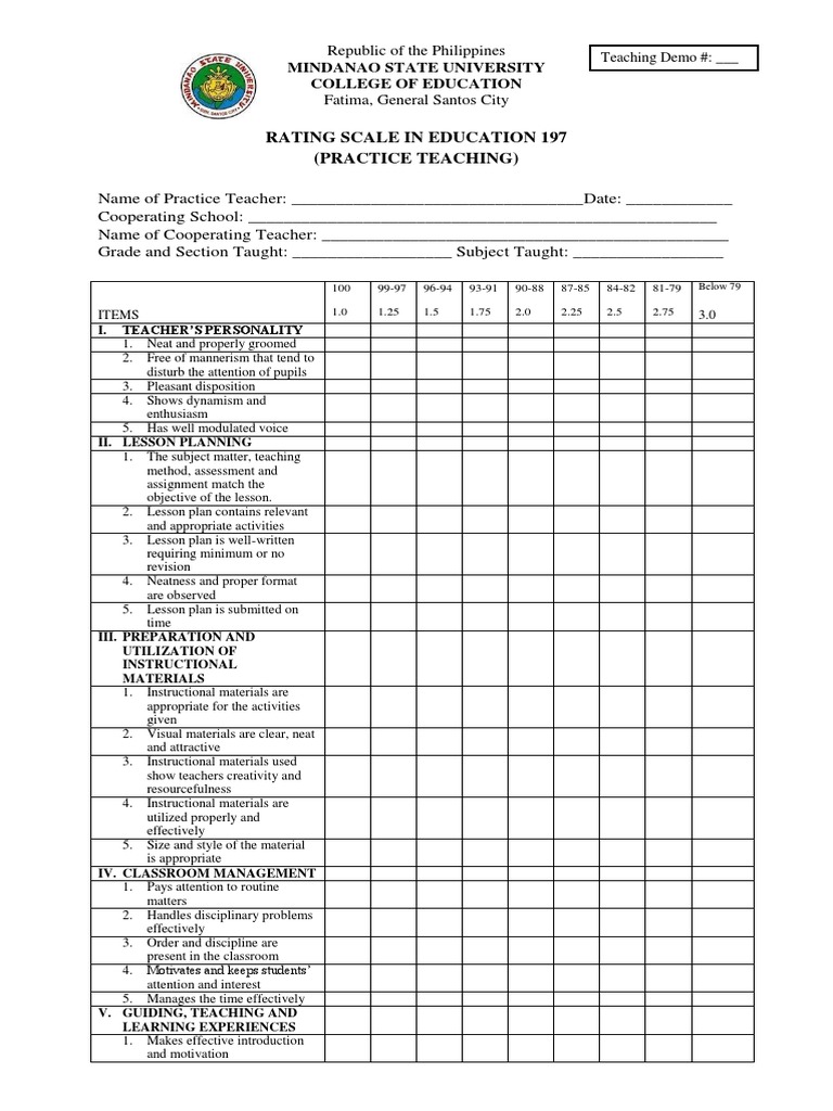 PT Rating Scale | PDF | Lesson Plan | Teachers
