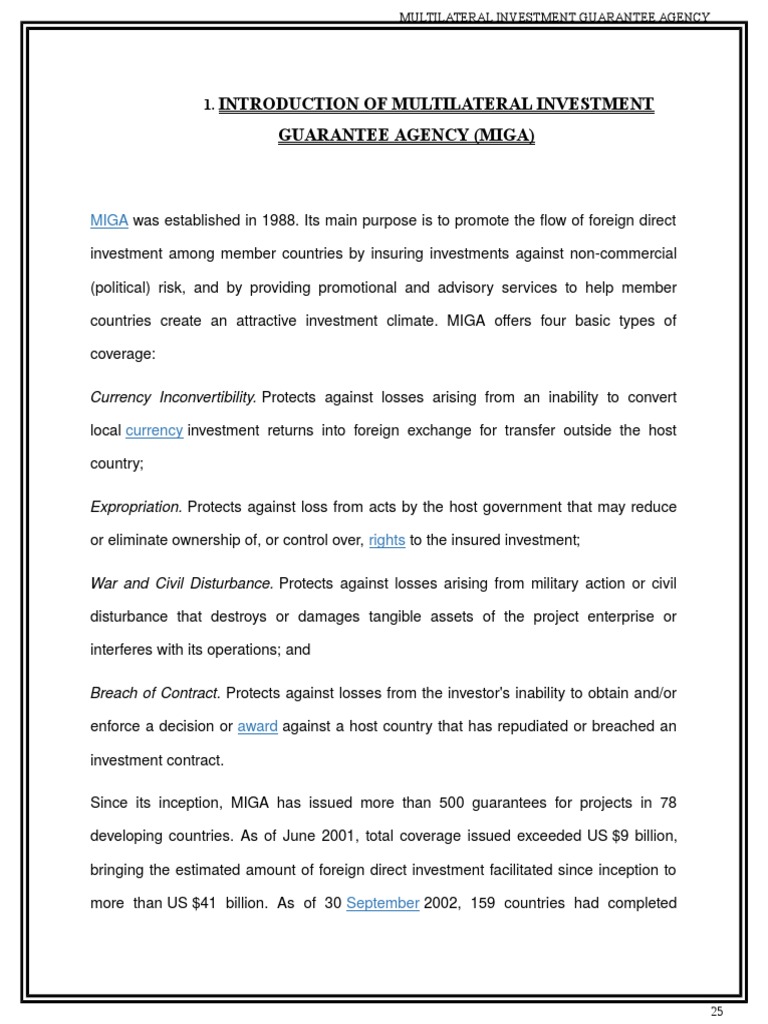 Main Miga | PDF | Multilateral Investment Guarantee Agency | Insurance