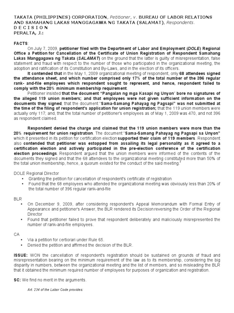 Takata Corp. V BLR | PDF | Ratification | Employment