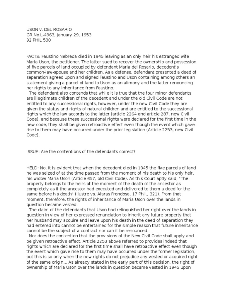 Uson v. Del Rosario | PDF | Ex Post Facto Law | Inheritance