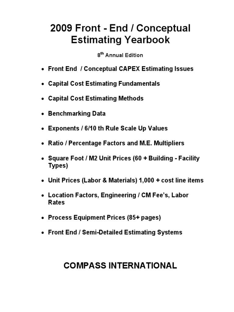 2009 Front End Conceptual Estimating Yearbook | PDF | Euro | Engineering