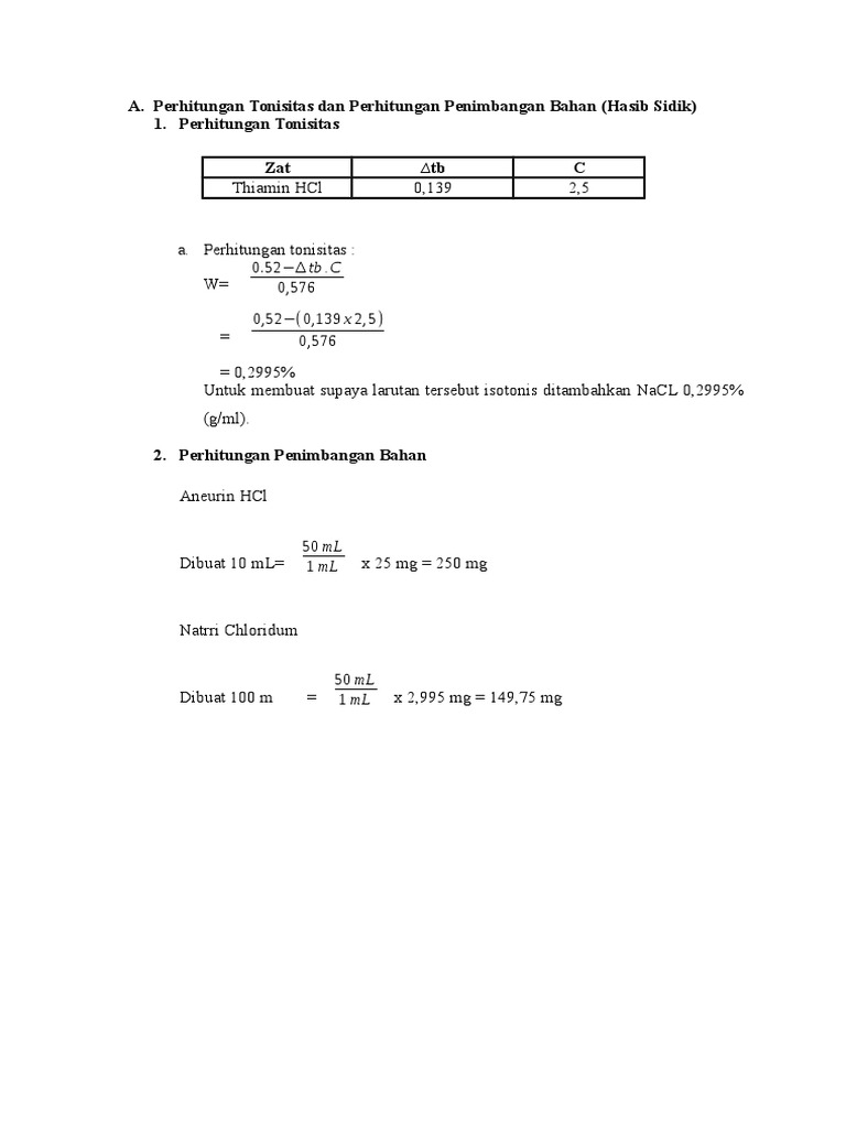 Perhitungan Tonisitas Dan Perhitungan Penimbangan Bahan | PDF