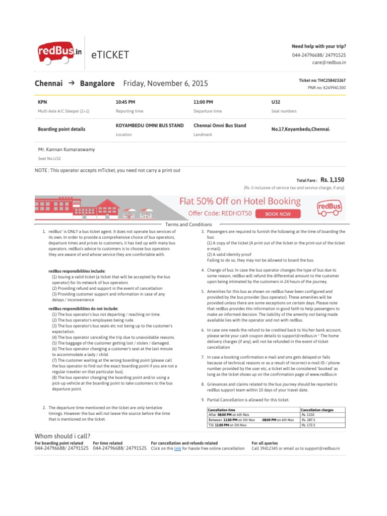 RedBus Ticket | Ticket (Admission) | Bus