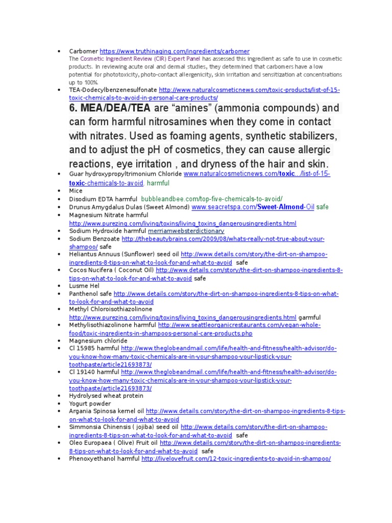 MEA/DEA/TEA Are "Amines" (Ammonia Compounds) And: Toxic ... /list-Of-15 ...