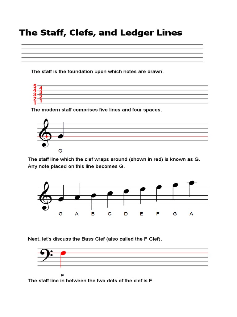 The Staff, Clefs, and Ledger Lines | PDF | Minor Scale | Scale (Music)