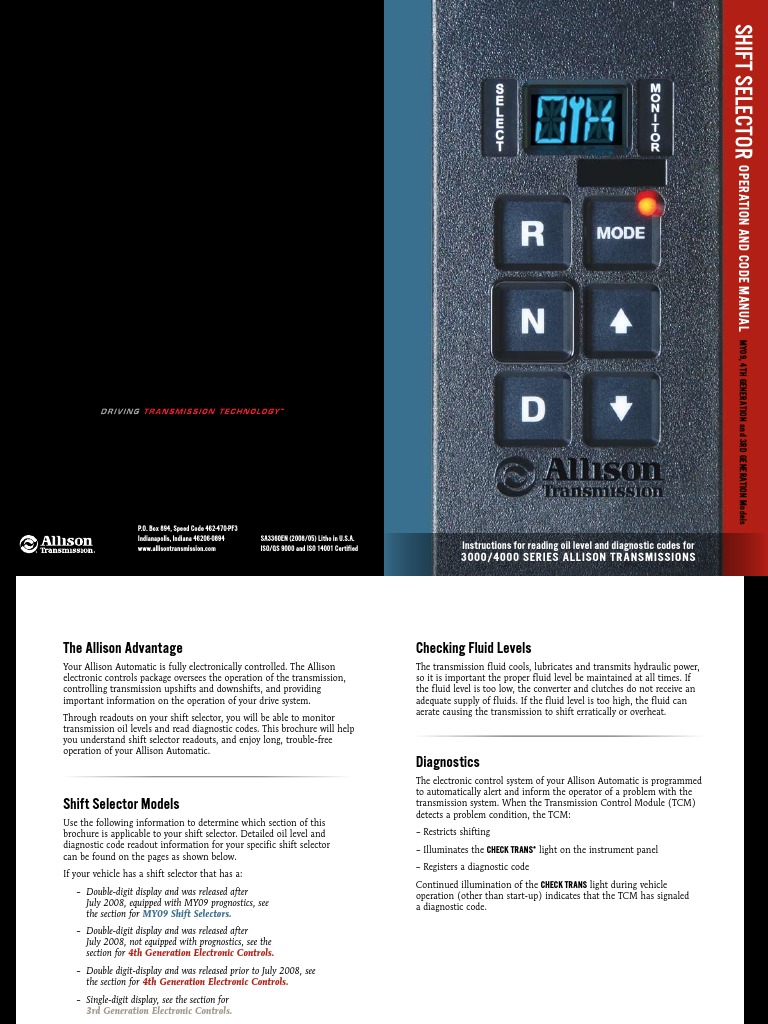 Allison Transmission Shift Selector Guide | PDF | Transmission ...