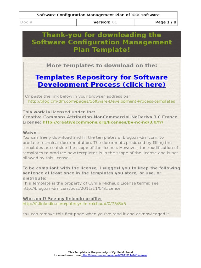 Software Configuration Management Plan Template | PDF | Version Control ...