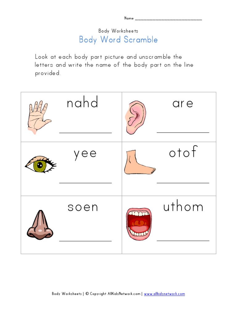 Body Word Scramble | PDF