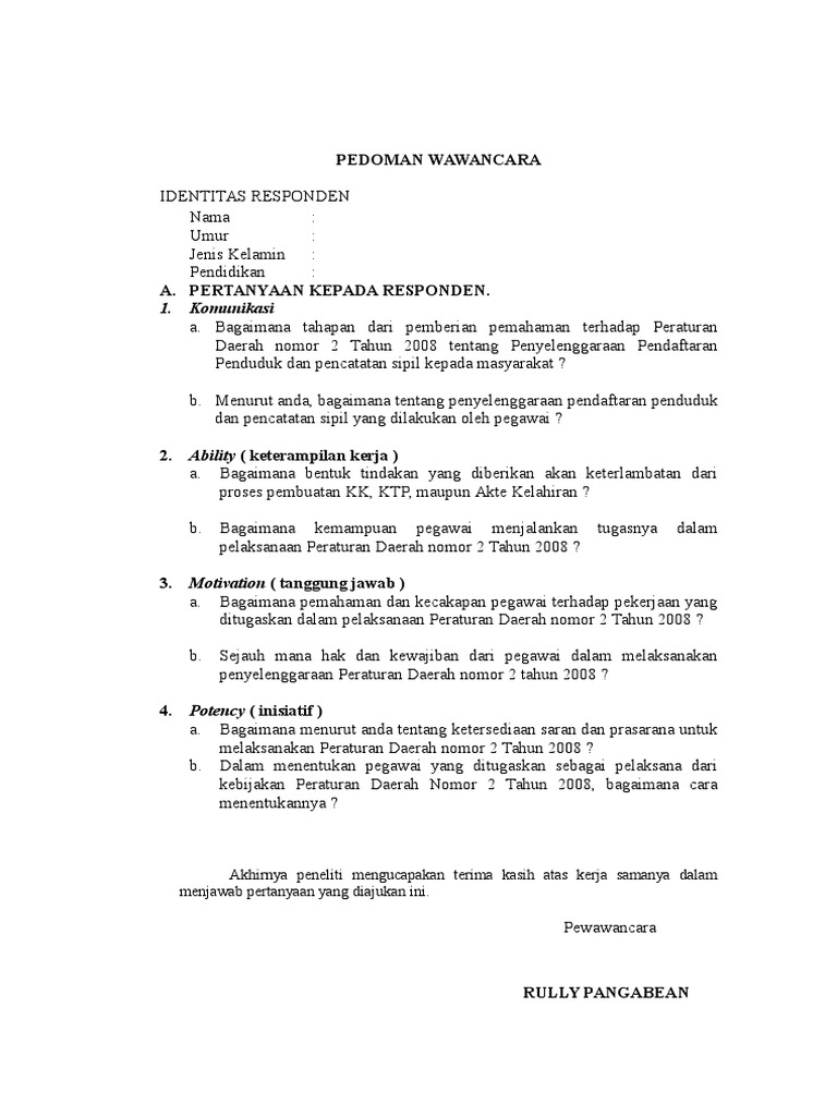 Contoh Pedoman Wawancara Responden | PDF
