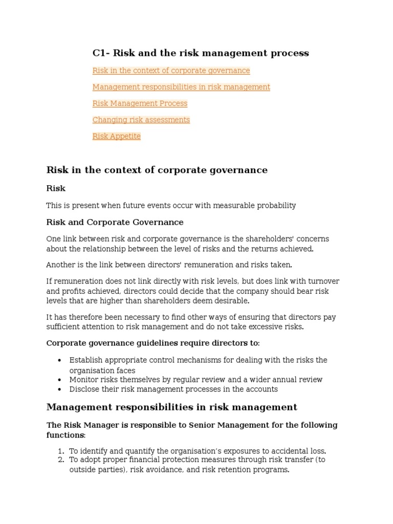 C1 - Risk and The Risk Management Process | PDF | Risk Management ...
