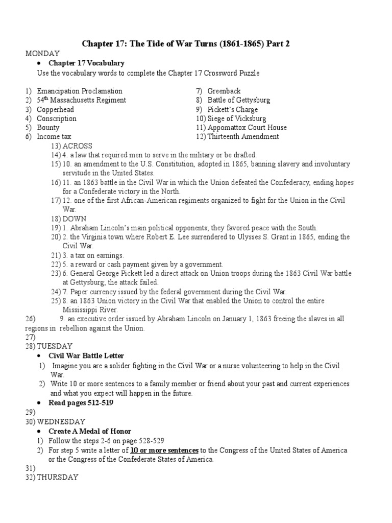 Us History Chapter 17 Part 2 HW | PDF | American Civil War | Union ...