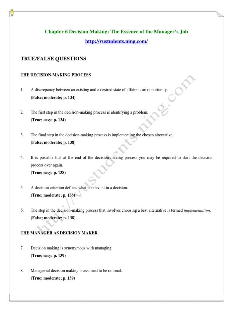 Chapter6DecisionMakingTheEssenceoftheManagersJob PDF | PDF ...