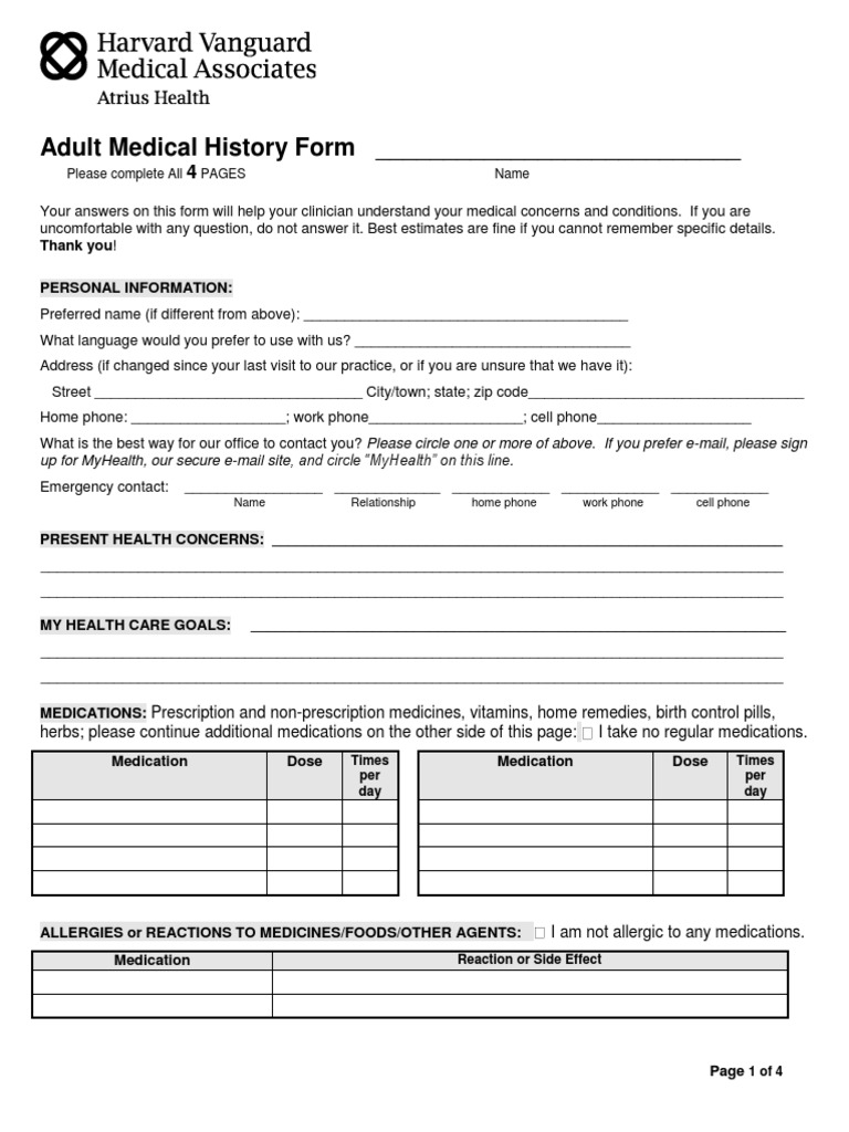 Adult Medical History Form | PDF | Pharmaceutical Drug | Cancer
